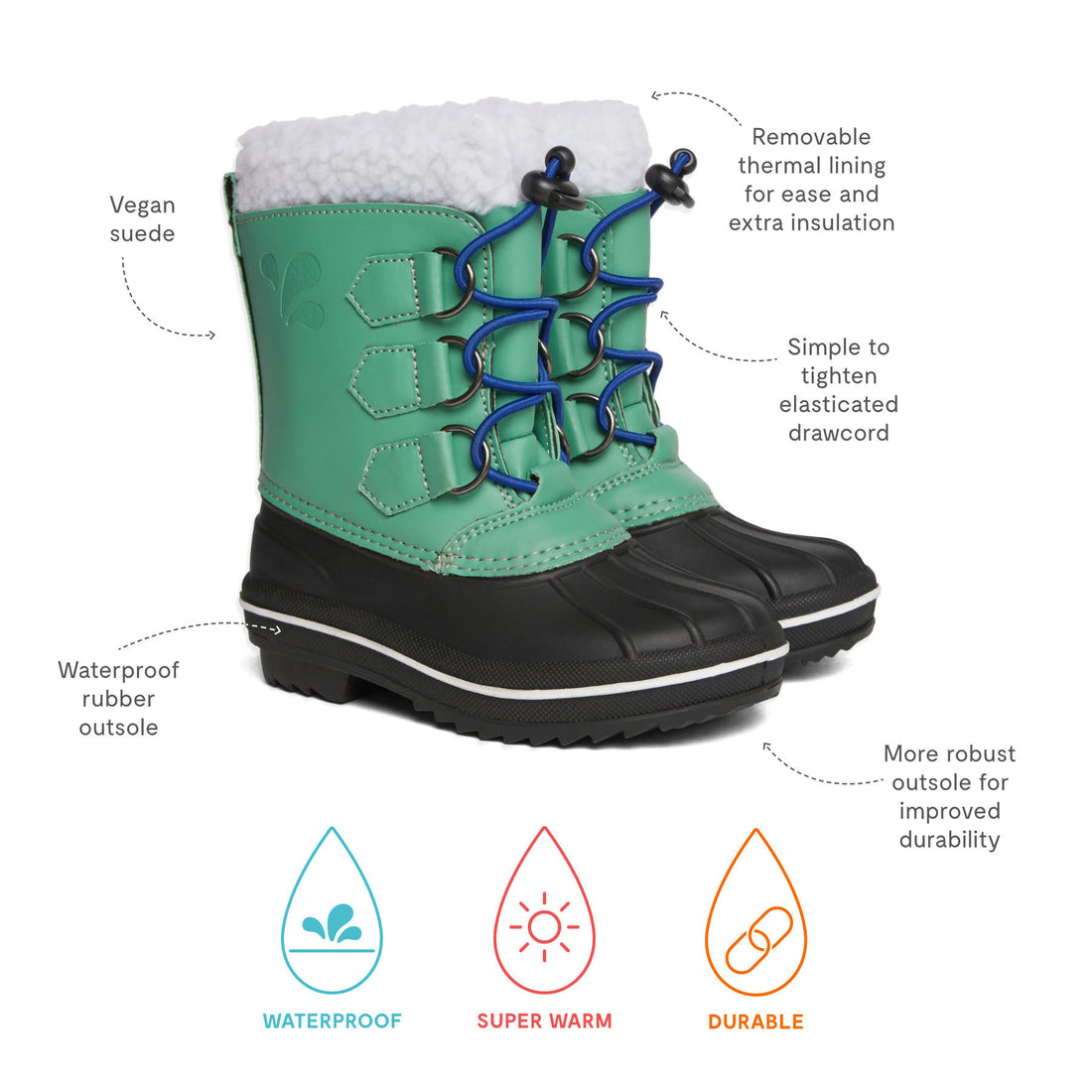 Snow Boots Green Kids - Muddy Puddles