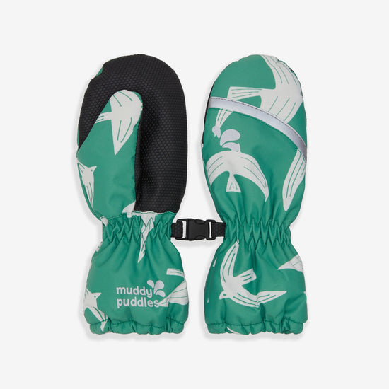 Ski Mittens Green Bird Kids - Muddy Puddles