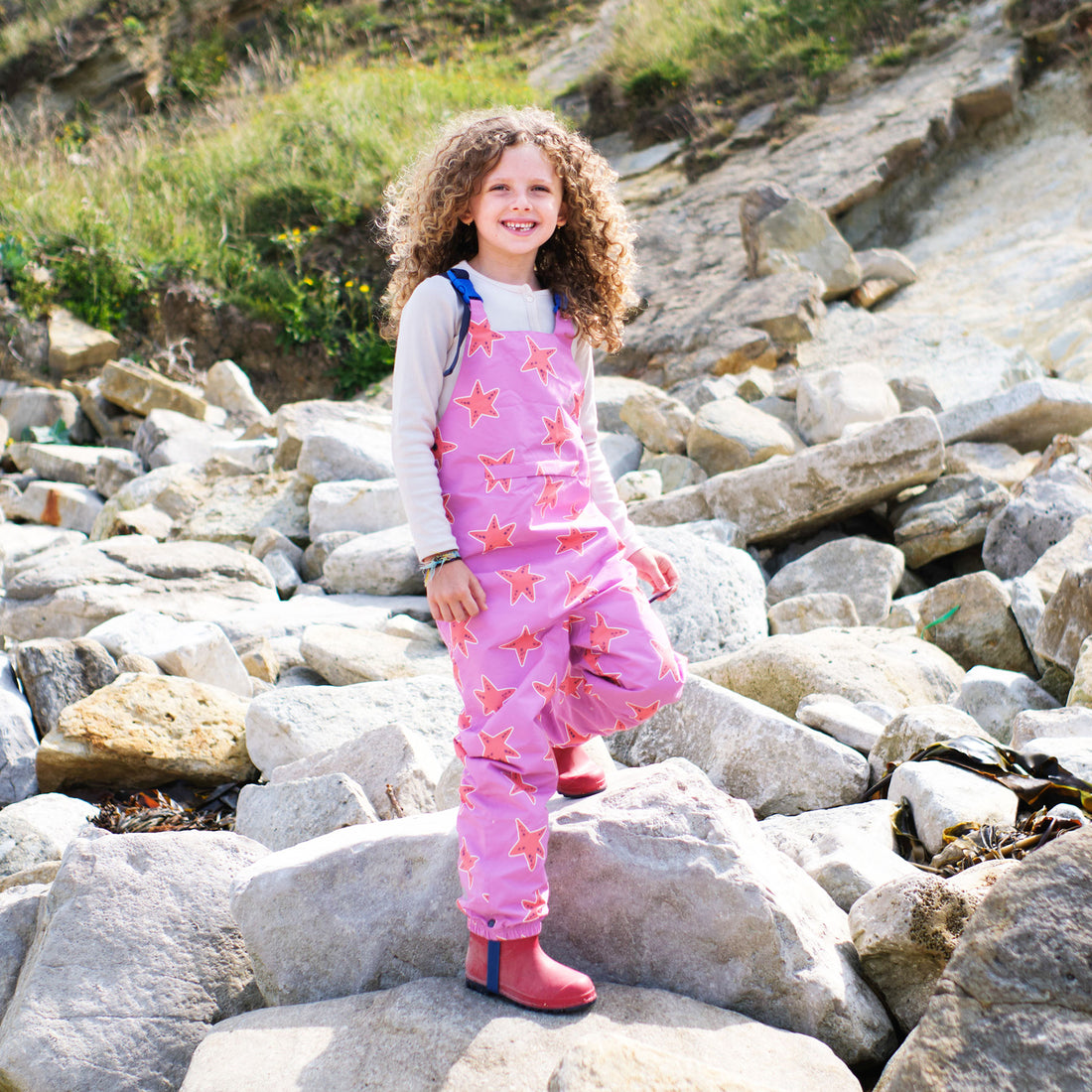 EcoLight Waterproof Dungarees Pink Starfish Kids - Muddy Puddles